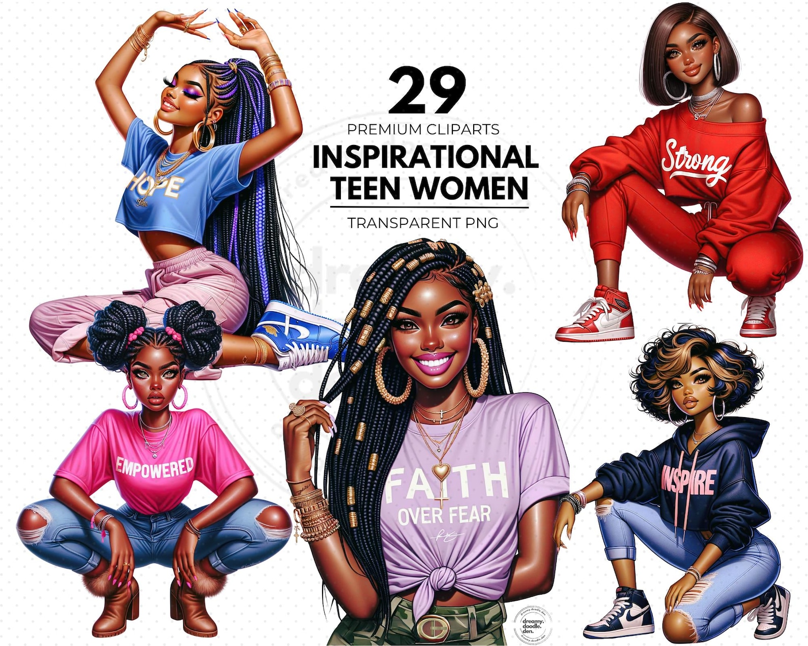 Inspirational Black Teen Clipart, Empowering Black Girl Clipart, Black ...