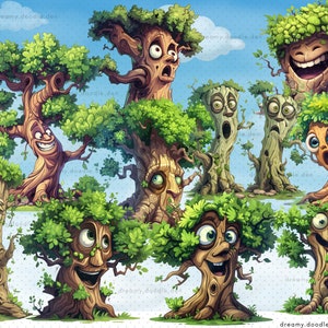 Whimsical Trees Clipart, Quirky Trees Clipart Bundle, Funny Faces ...