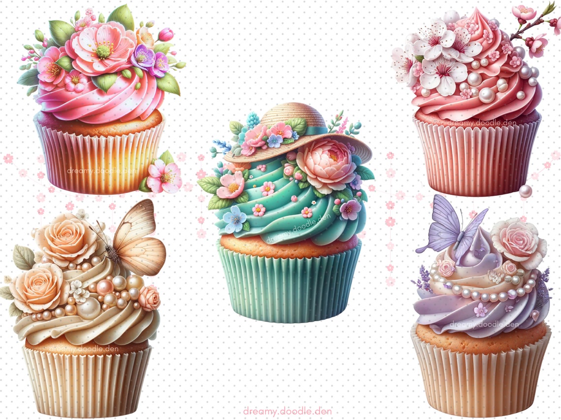 Spring Cupcakes Clipart, Cupcake Clipart Bundle, Bright & Cheery Spring ...