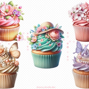 Spring Cupcakes Clipart, Cupcake Clipart Bundle, Bright & Cheery Spring ...