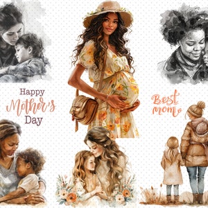 Happy Mother's Day Clipart Bundle, Mother and Child Clipart, Mother's ...