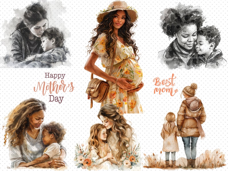 Happy Mother's Day Clipart Bundle, Mother and Child Clipart, Mother's ...