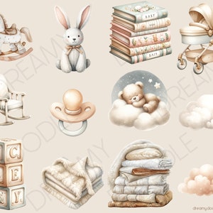 Gender Neutral Baby Clipart, Cute Baby Shower Clipart, Baby Shower ...