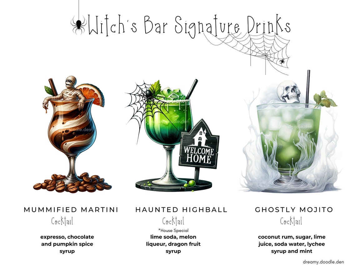 Creepy Cocktail Clipart Bundle, Halloween Cocktail Graphics, Ghoulish ...