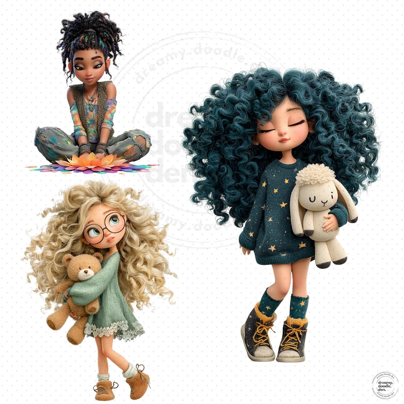 Boho Girl Clipart Bundle, Cottagecore Art PNG, Whimsical Child ...