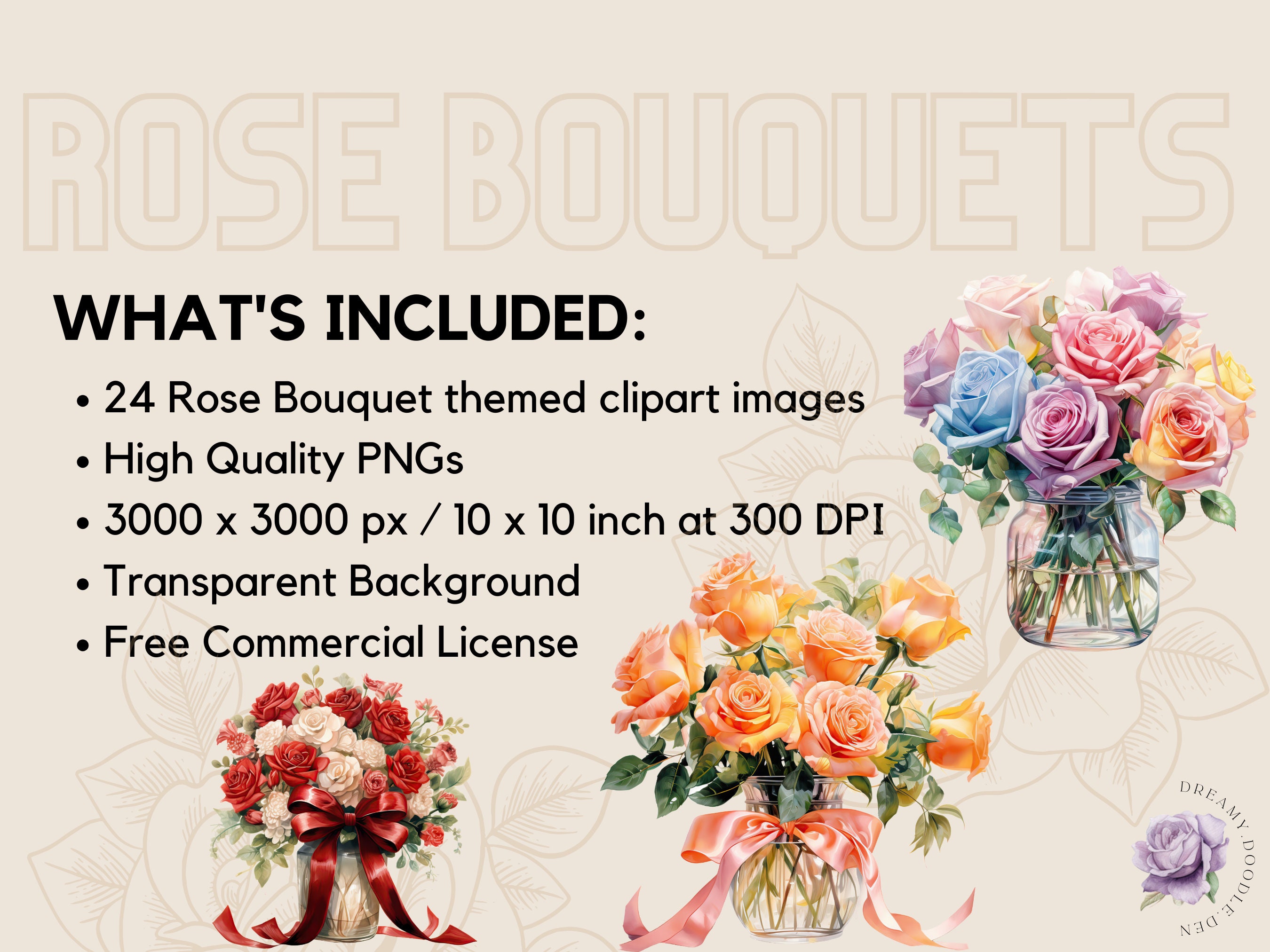 Rose Bouquets Clip Art Rose Clipart Wedding Invitation Roses Watercolor ...