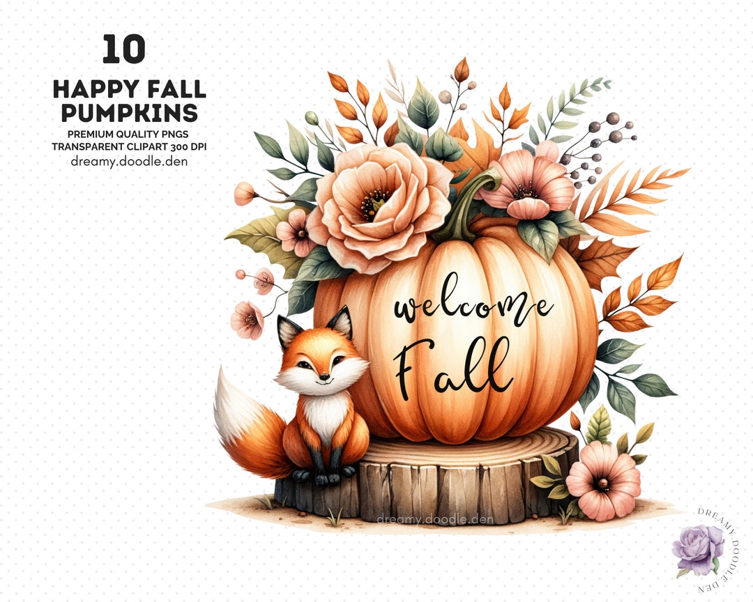 Happy Fall Pumpkins Clipart Bundle, Autumn Woodland Animals & Pumpkin ...
