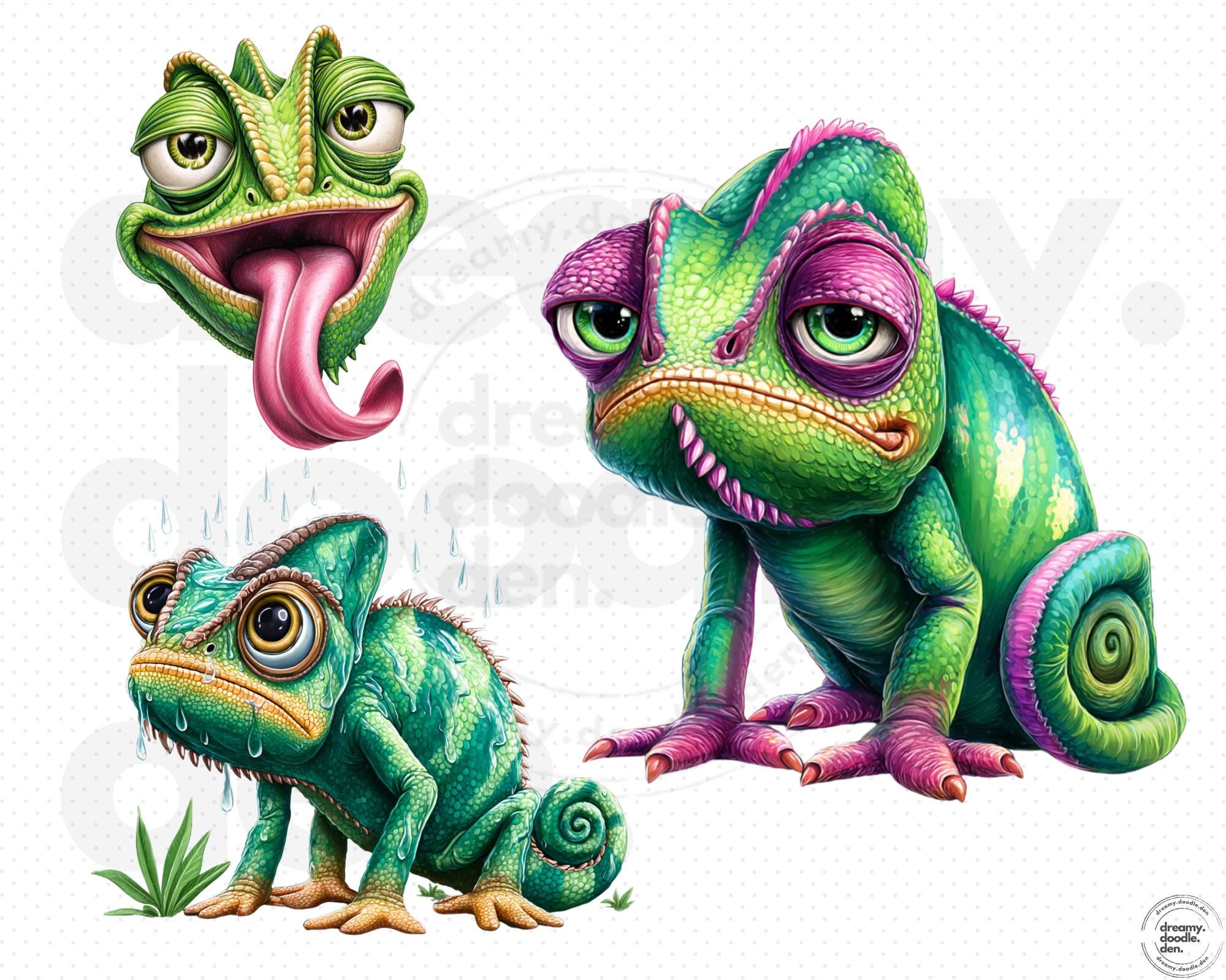 Chameleon Clipart, Funny Lizard Clipart Bundle, Whimsical Reptiles ...
