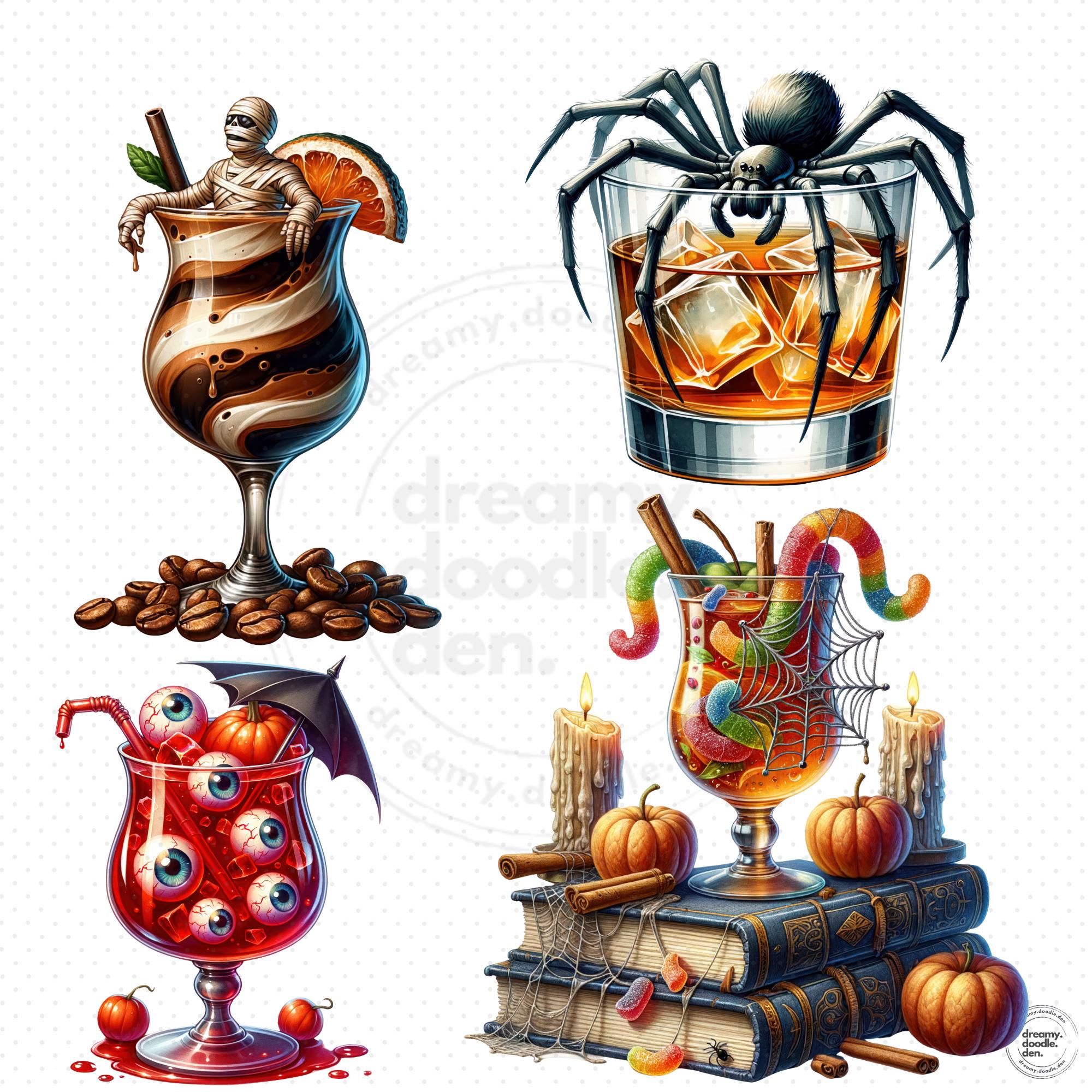 Creepy Cocktail Clipart Bundle, Halloween Cocktail Graphics, Ghoulish ...