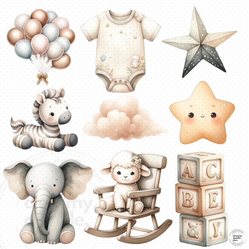 Gender Neutral Baby Clipart, Cute Baby Shower Clipart, Baby Shower ...