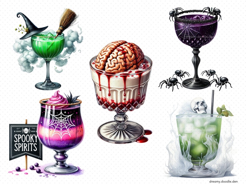 Creepy Cocktail Clipart Bundle, Halloween Cocktail Graphics, Ghoulish ...