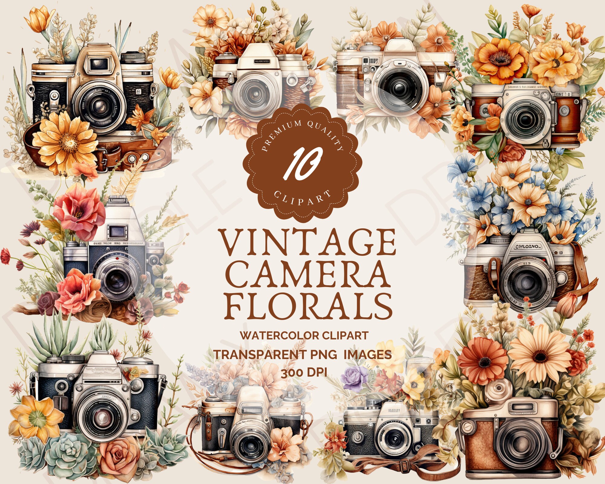 Camera Floral Clipart Camera PNG Vintage Camera PNG Retro Cameras ...