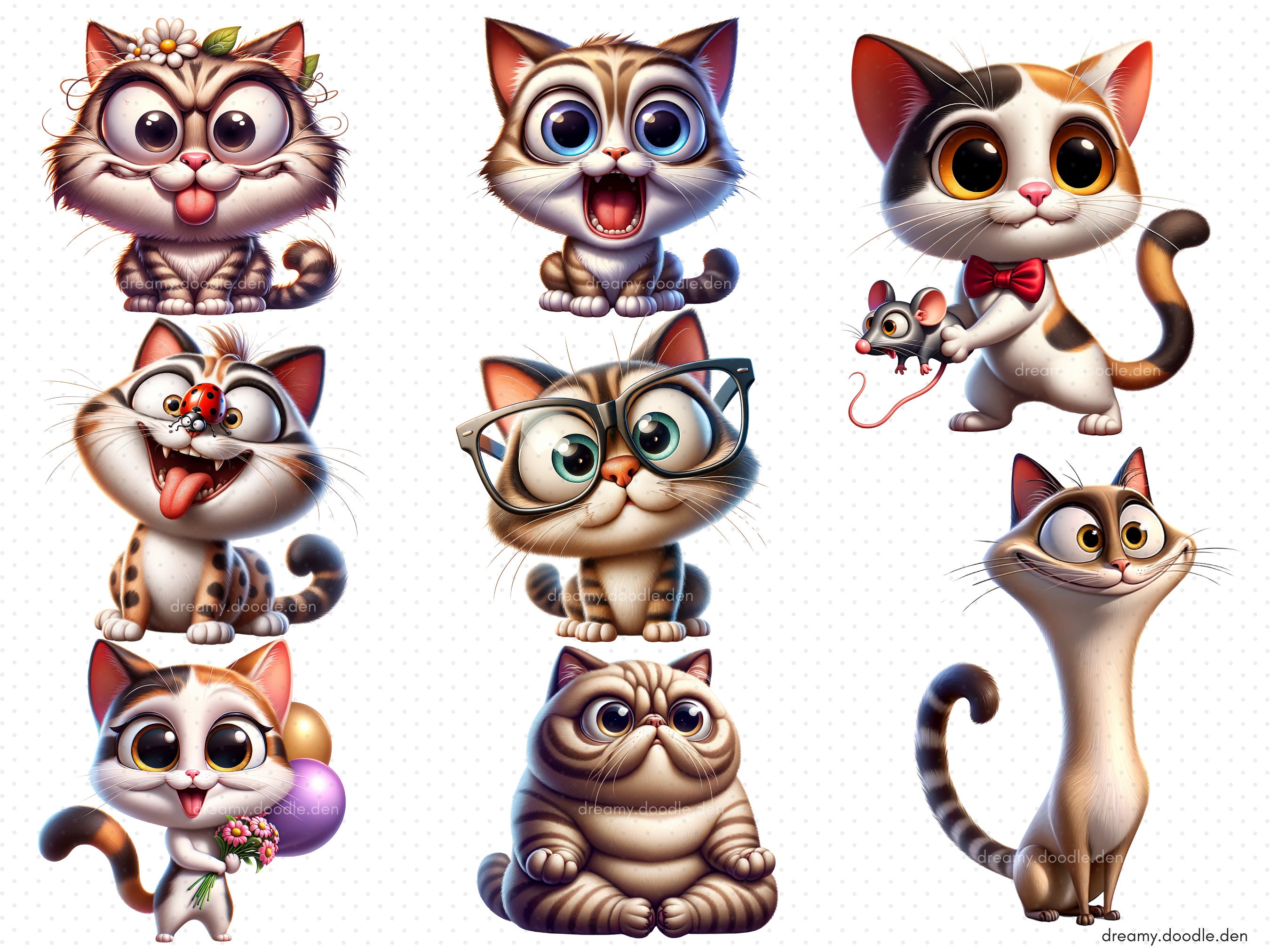 Whimsical Cats Clipart Bundle, Funny Cats Clipart Bundle, Quirky Cats ...