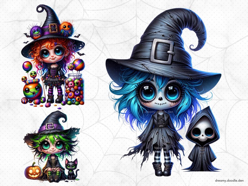Halloween Witch Clipart Bundle, Cute Halloween Witches, Witch PNG, Cute ...