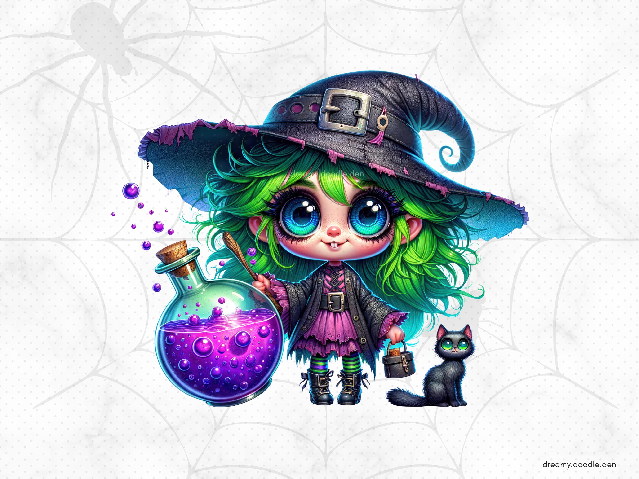 Halloween Witch Clipart Bundle, Cute Halloween Witches, Witch PNG, Cute ...