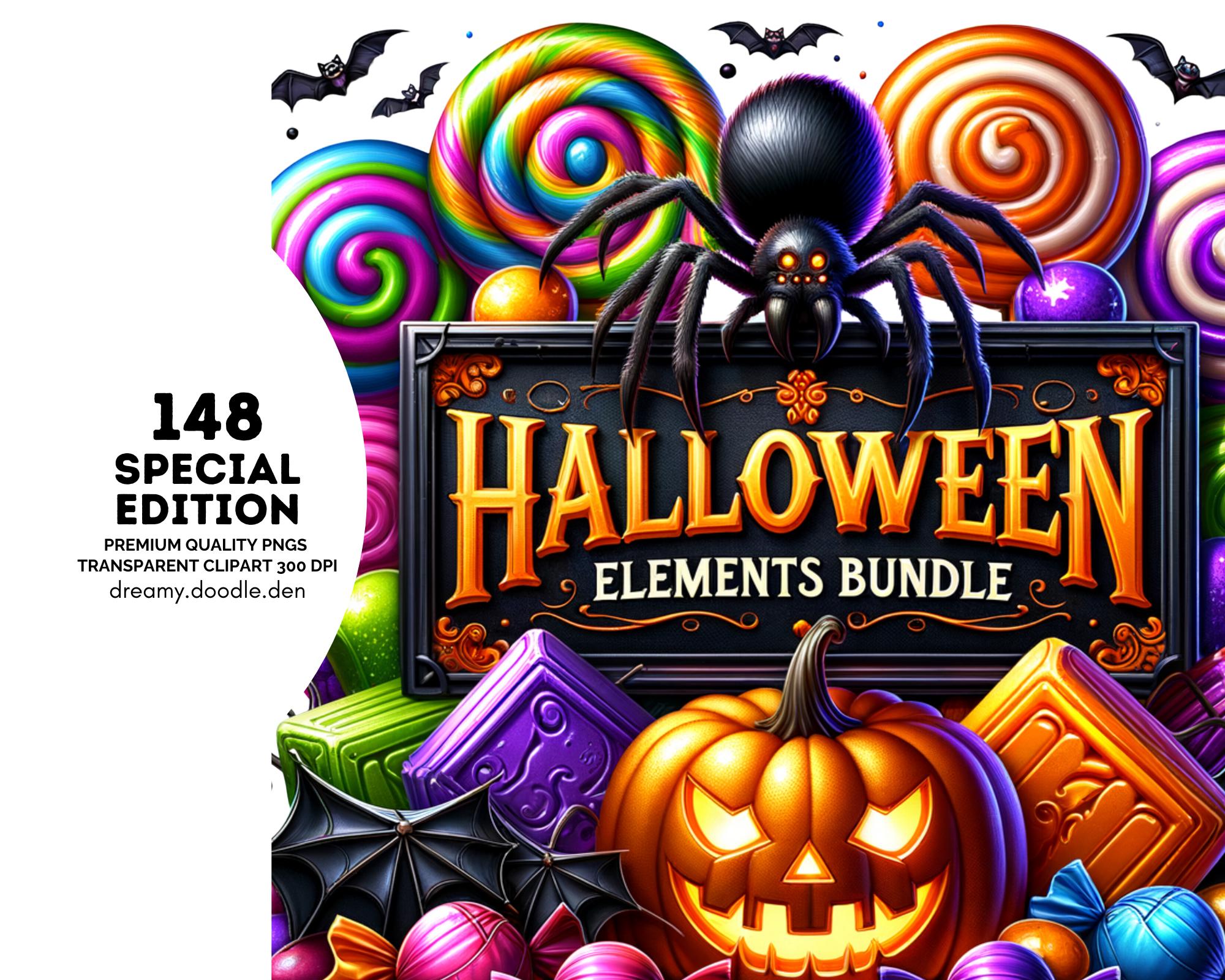 148 Halloween Elements Clipart Bundle, Cute Kids Halloween Pngs ...