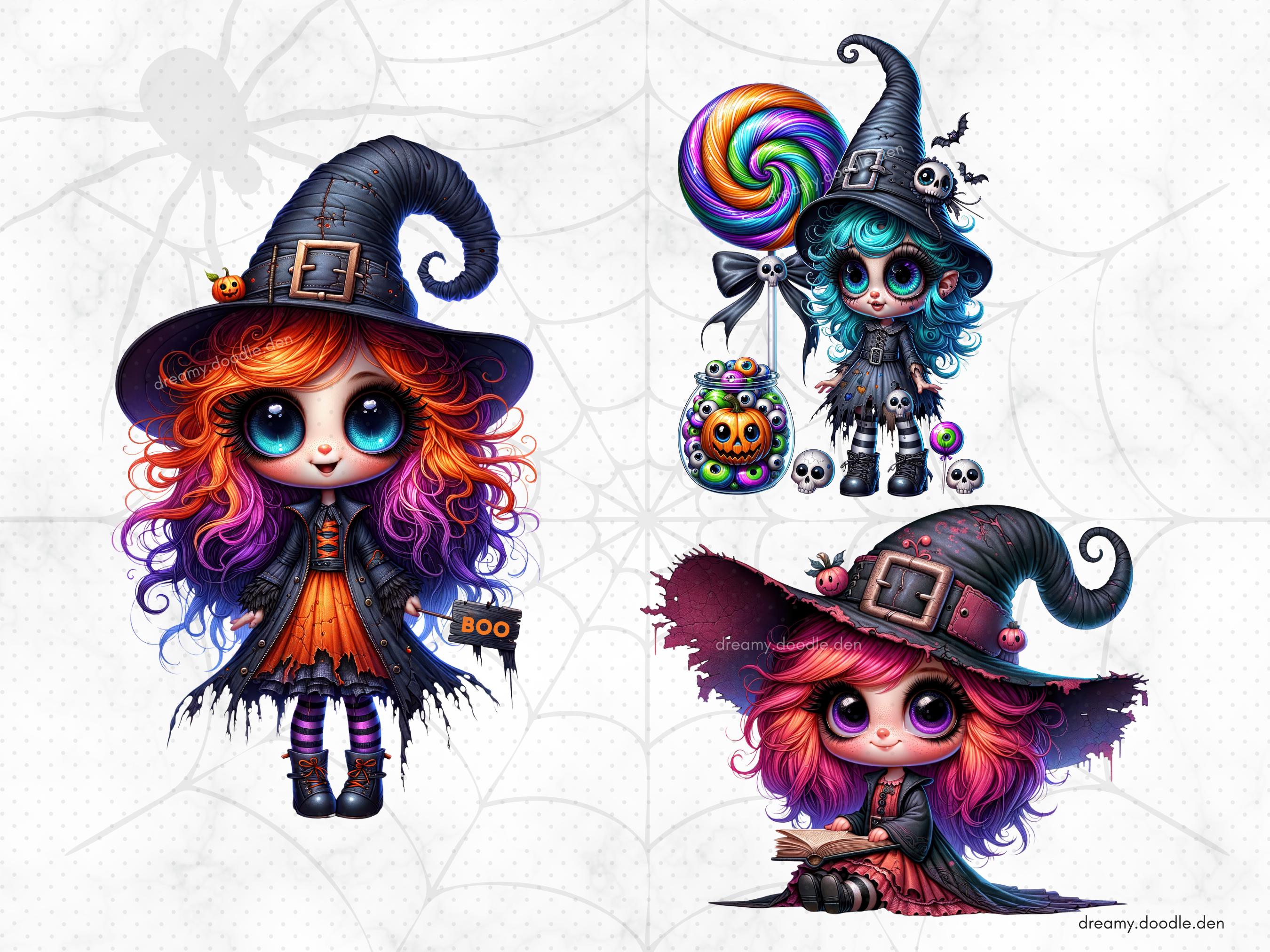 Halloween Witch Clipart Bundle, Cute Halloween Witches, Witch PNG, Cute ...