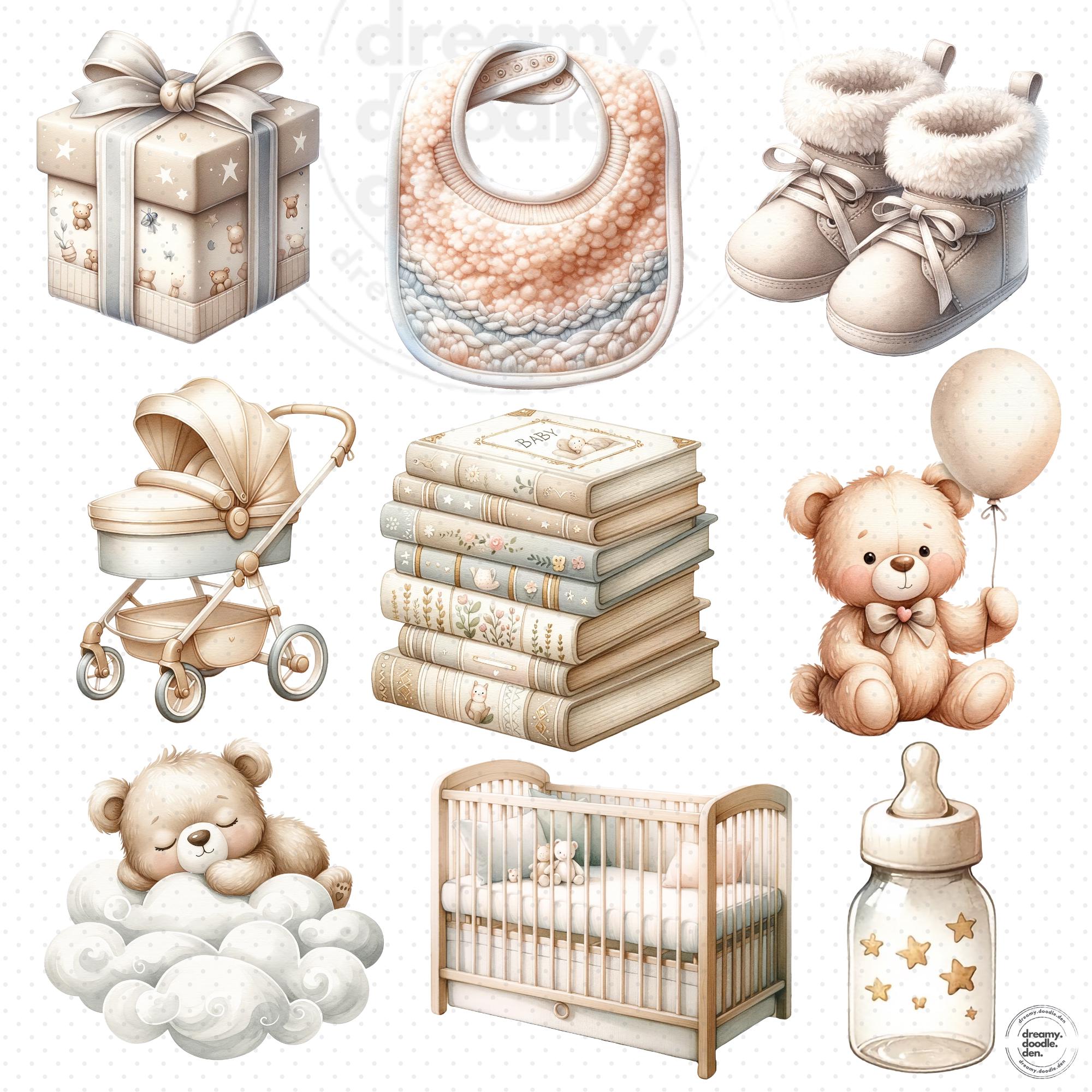 Gender Neutral Baby Clipart, Cute Baby Shower Clipart, Baby Shower ...