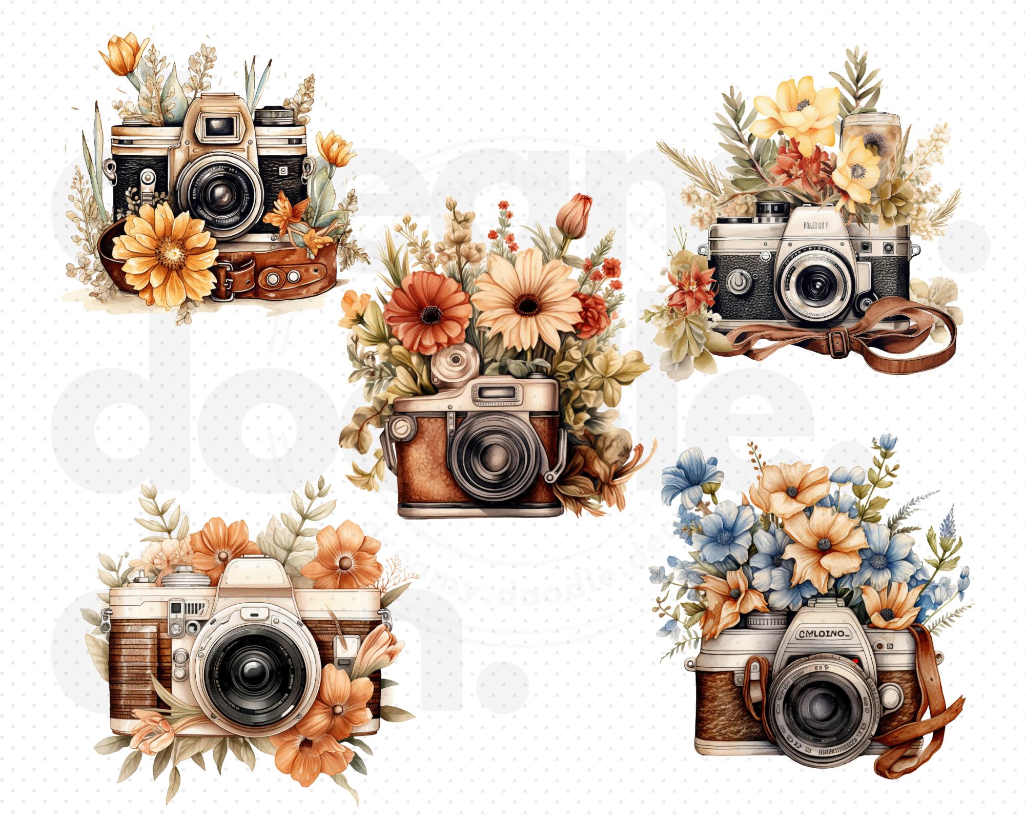 Camera Floral Clipart | Camera PNG | Vintage Camera PNG | Retro Cameras ...