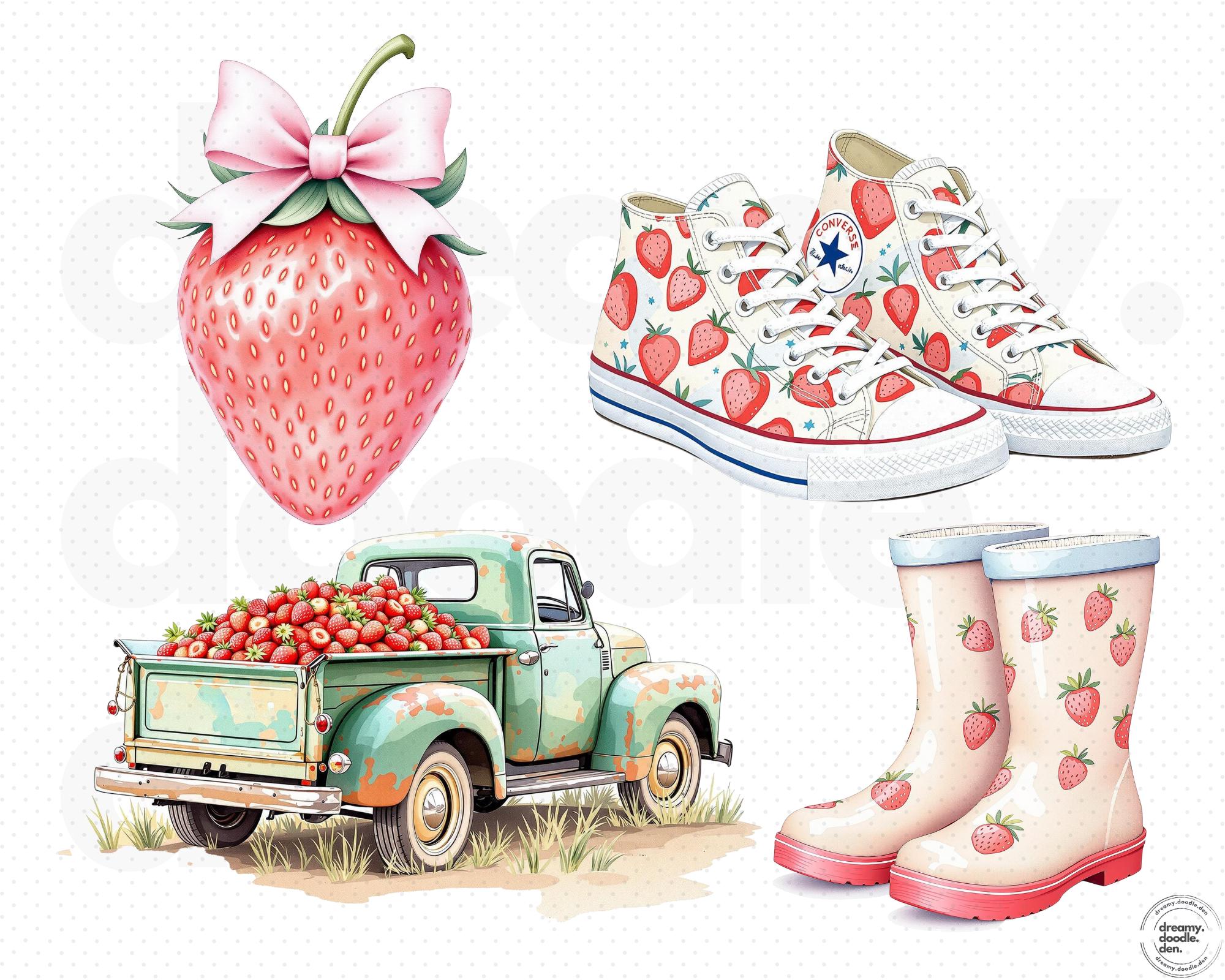 Strawberry Harvest Clipart Bundle, Watercolor Strawberry Clipart ...