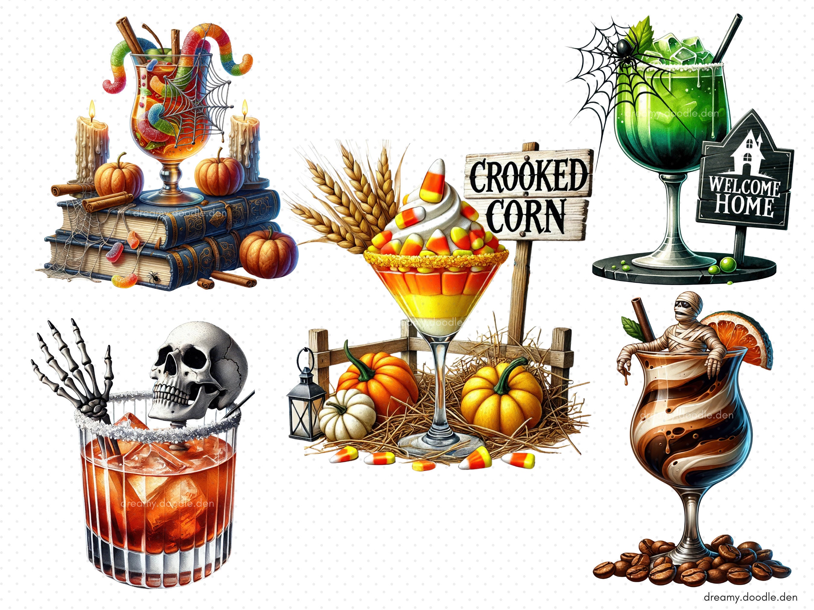 Creepy Cocktail Clipart Bundle, Halloween Cocktail Graphics, Ghoulish ...
