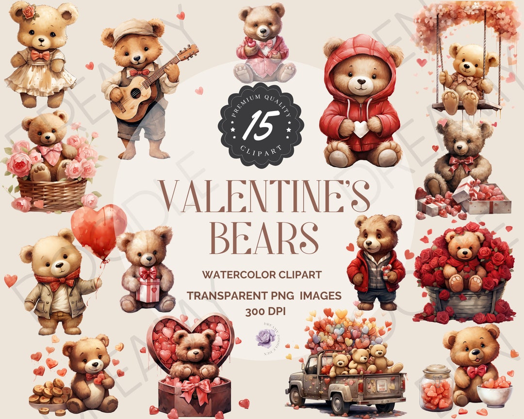 Valentine's Day Bears Clipart, Romantic Teddy Bears, Sweet Valentine ...