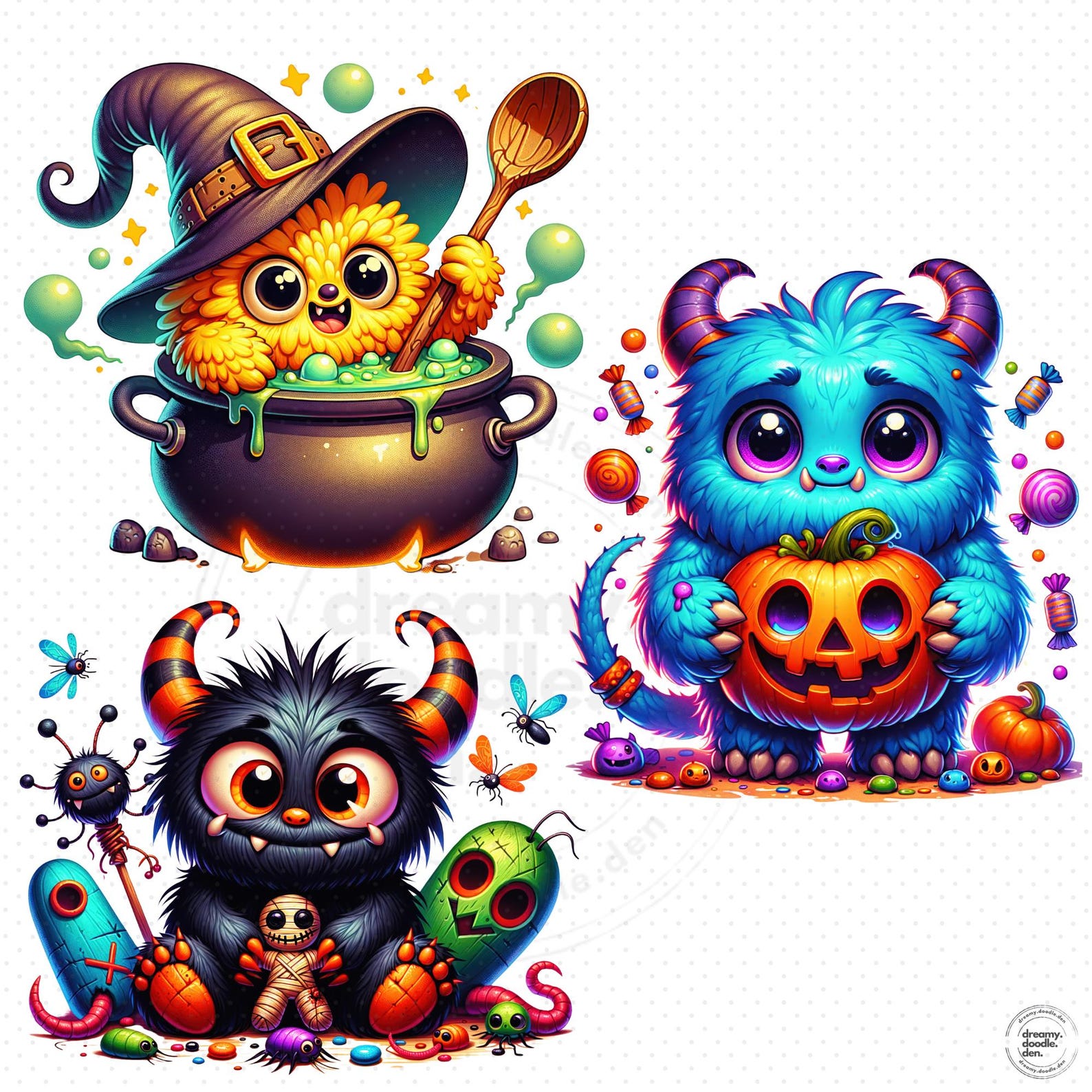 Cute Monsters Clipart Bundle, Adorable Monsters Clipart Bundle, Cute ...