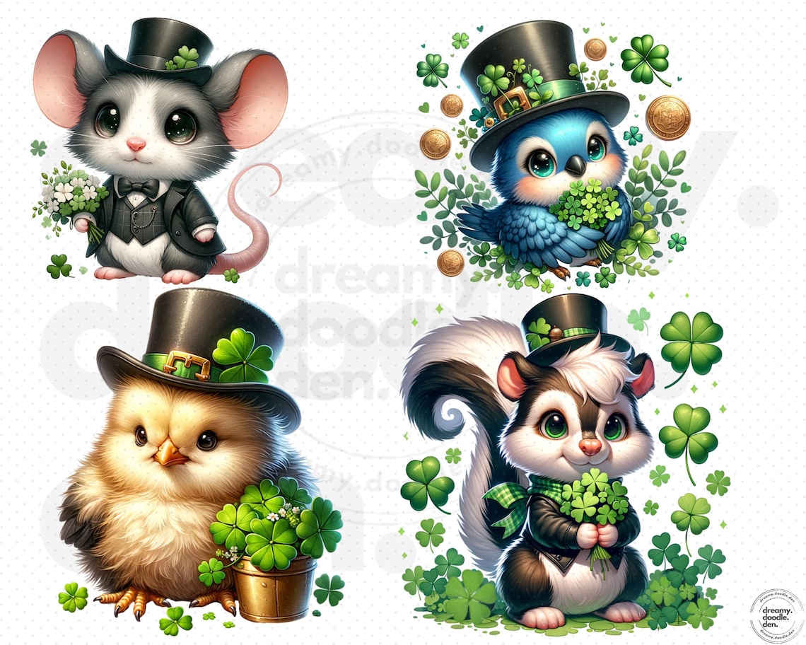 St. Patrick's Day Animals Clipart Bundle, Cute Lucky Animal Clipart ...