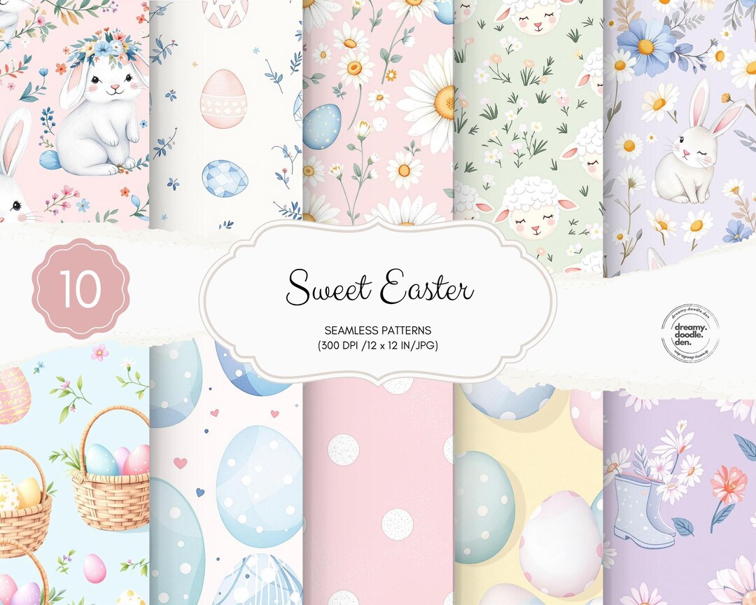 Sweet Easter Seamless Pattern Bundle, 10 Pastel Easter Patterns ...