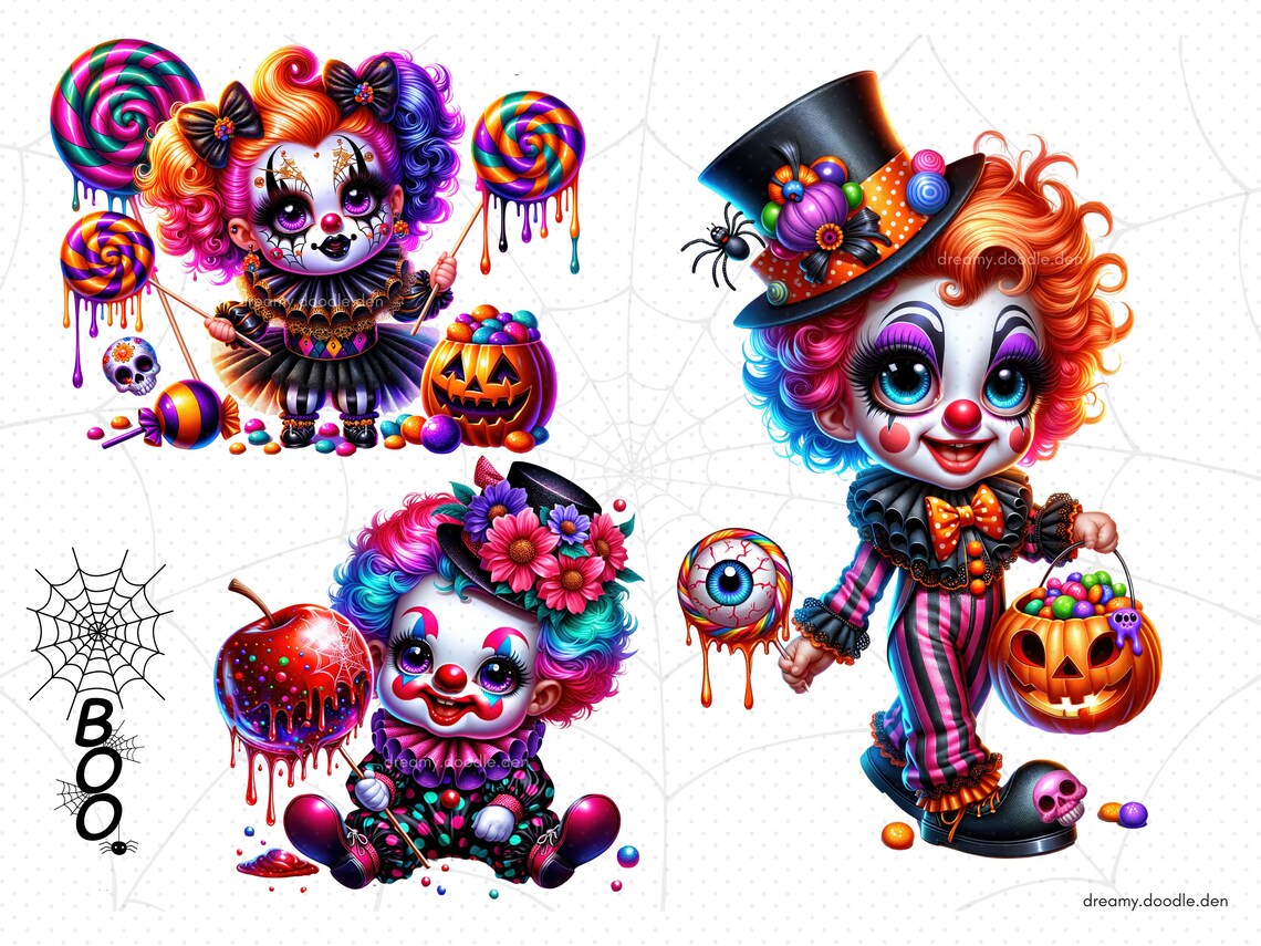 Halloween Clowns Clipart Bundle, Clown Clipart, Cute Halloween Clown ...