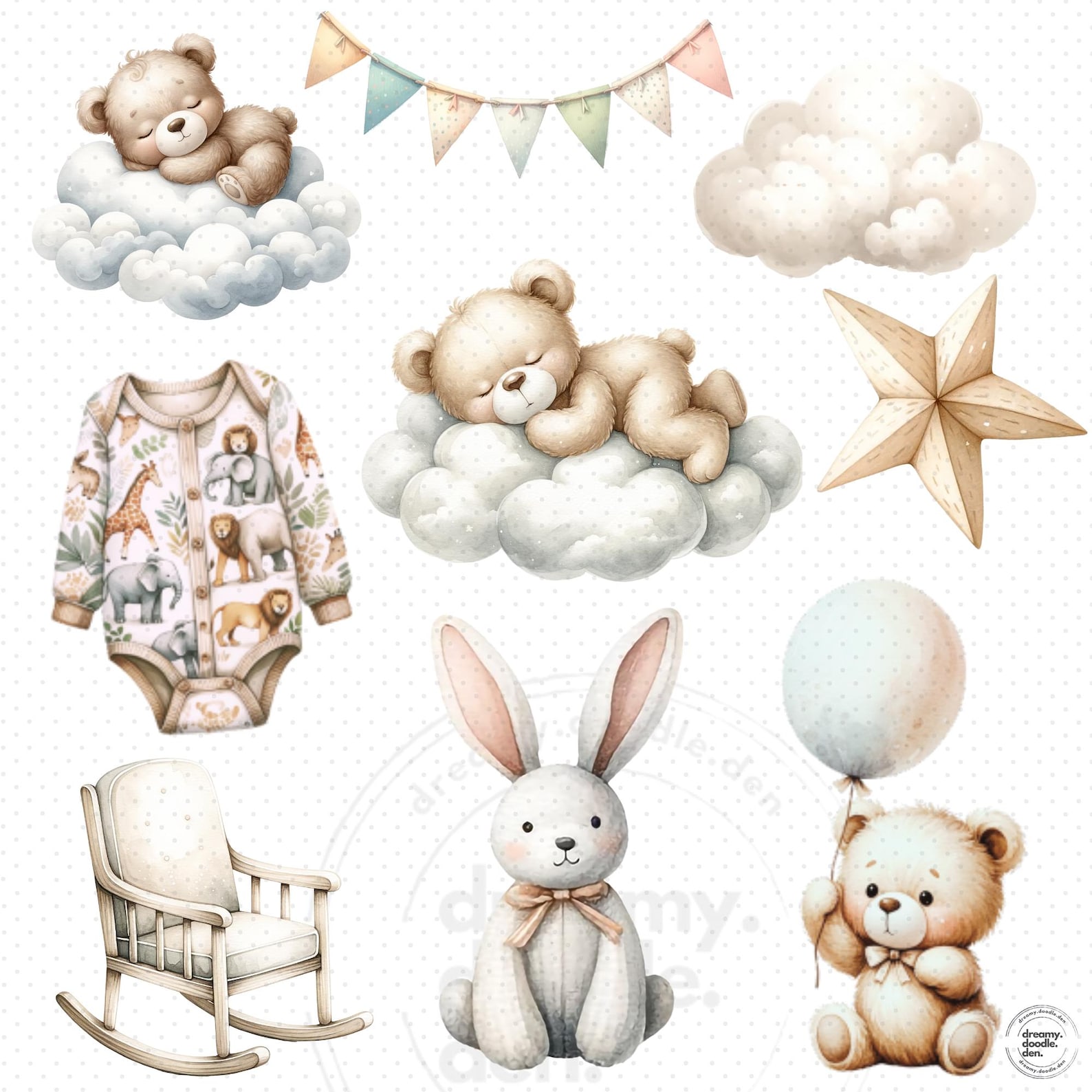 Gender Neutral Baby Clipart, Cute Baby Shower Clipart, Baby Shower ...