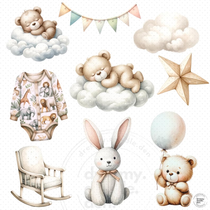 Gender Neutral Baby Clipart, Cute Baby Shower Clipart, Baby Shower ...