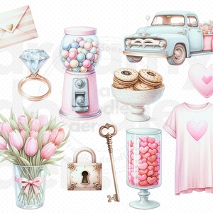Pastel Love Clipart, Valentine's, Sweet Treats, Candy Hearts, Cookies ...