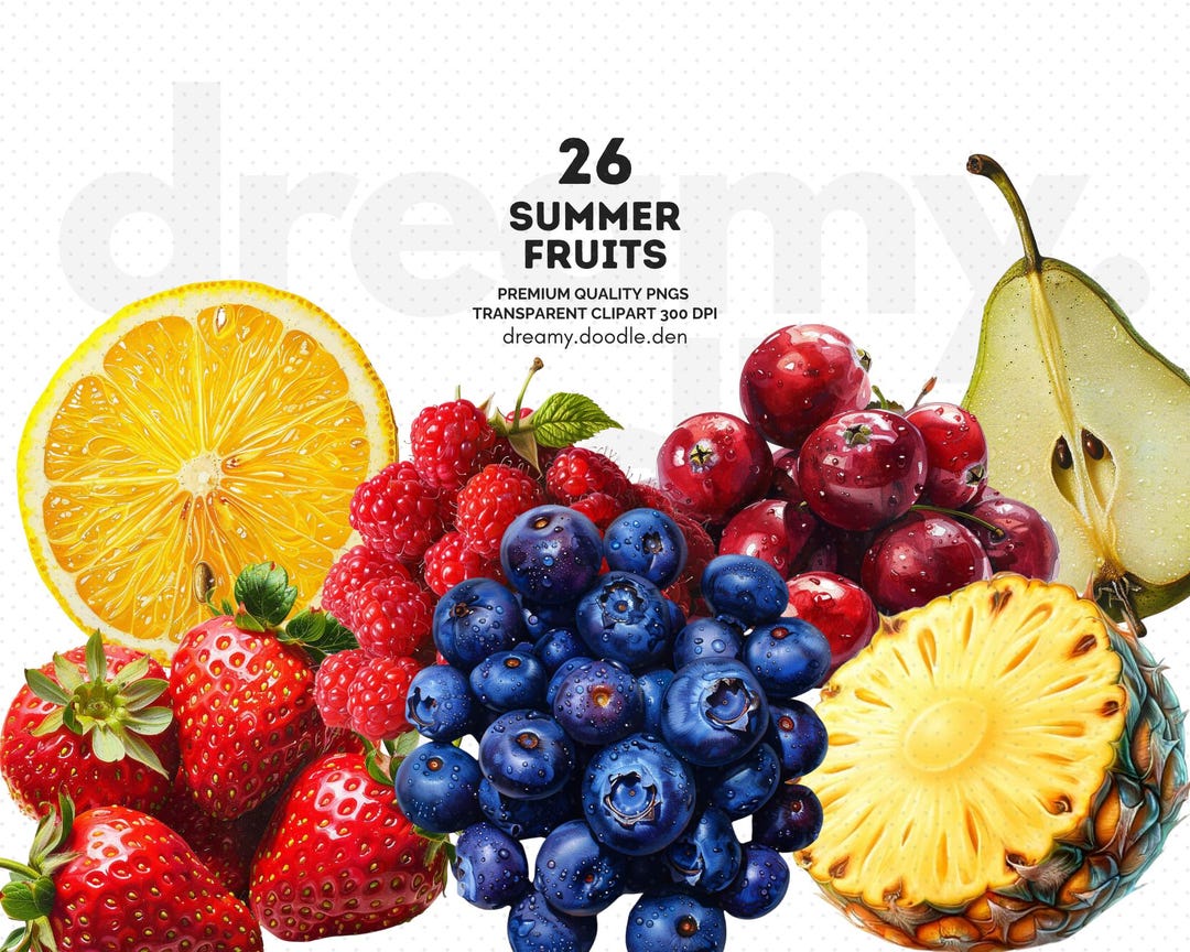 Summer Fruits Clipart Bundle, Tropical Fruit Png, Juicy Fruit Png ...