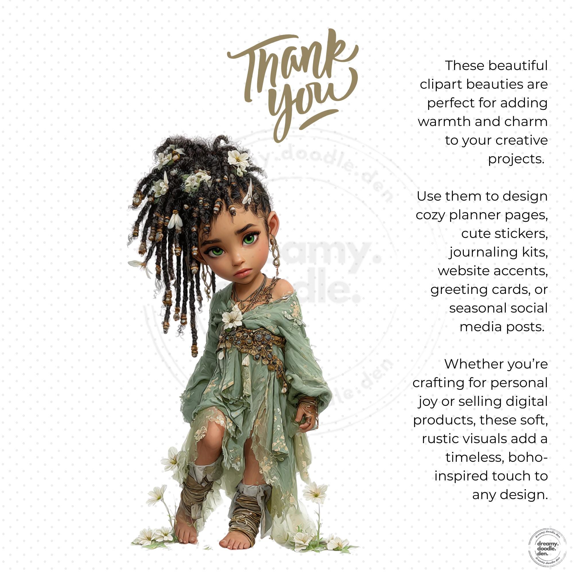 Boho Girl Clipart Bundle, Cottagecore Art PNG, Whimsical Child ...