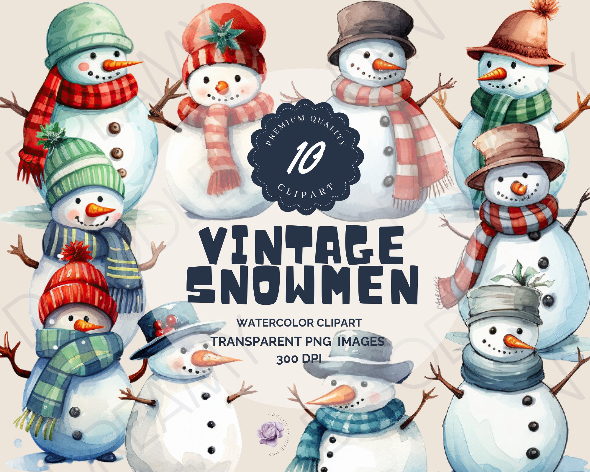 Snowmen Clipart | Snowmen PNG | Snowmen Watercolor Clipart | Watercolor ...