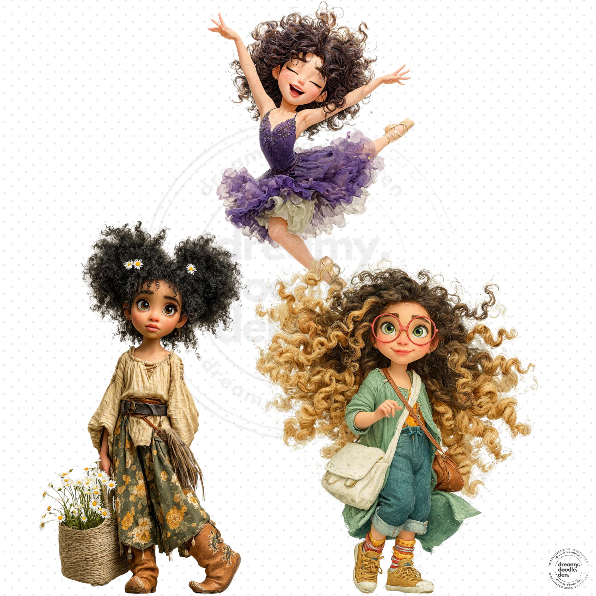 Boho Girl Clipart Bundle, Cottagecore Art PNG, Whimsical Child ...