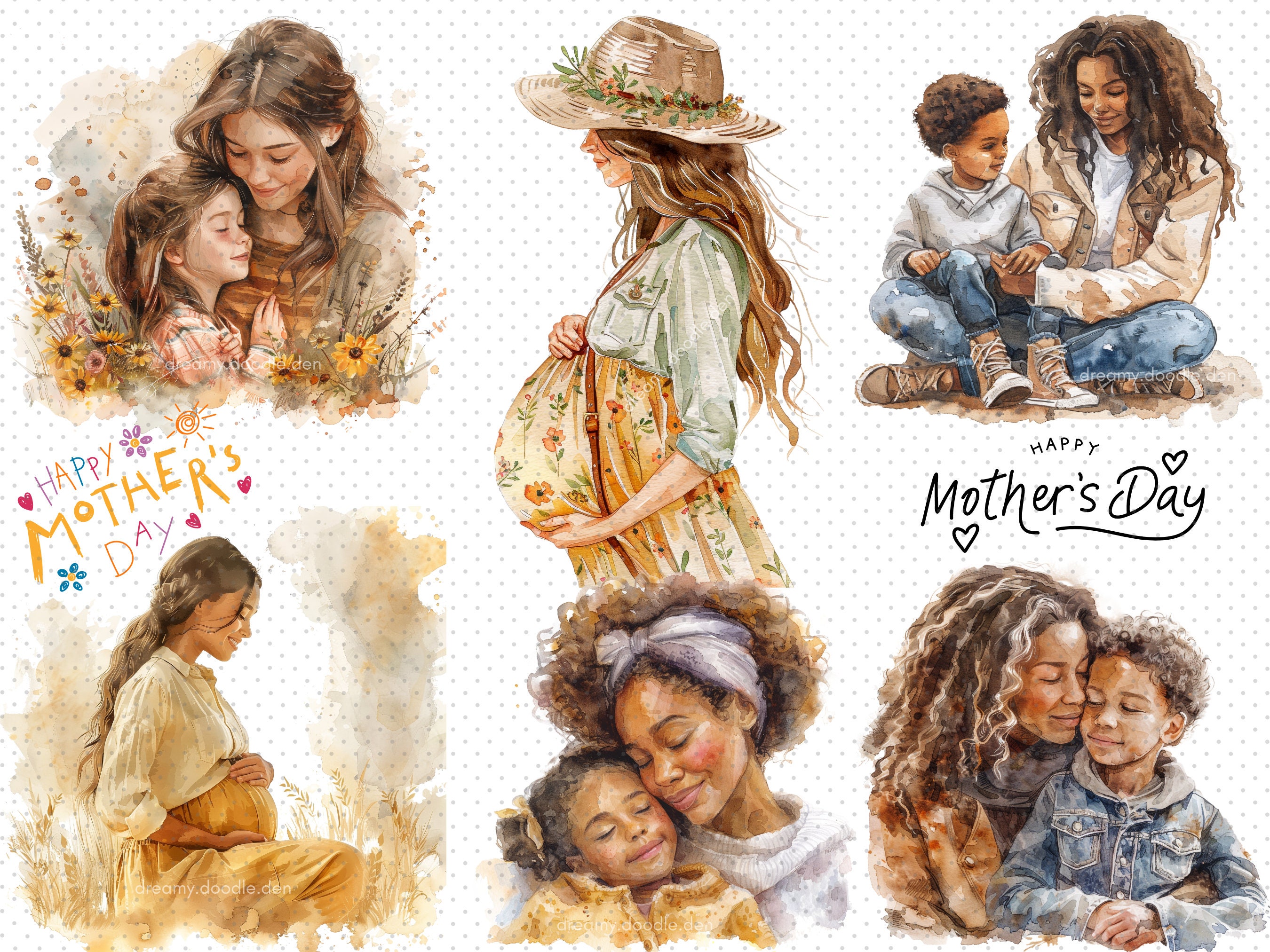 Happy Mother's Day Clipart Bundle, Mother and Child Clipart, Mother's ...