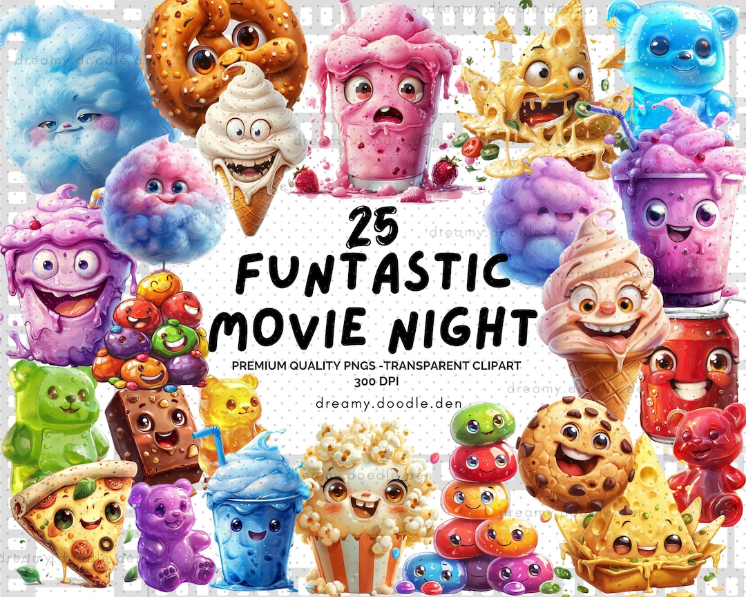 Movie Snacks Clipart, Funny Food Clipart, Candy Clipart, Funny Pizza ...