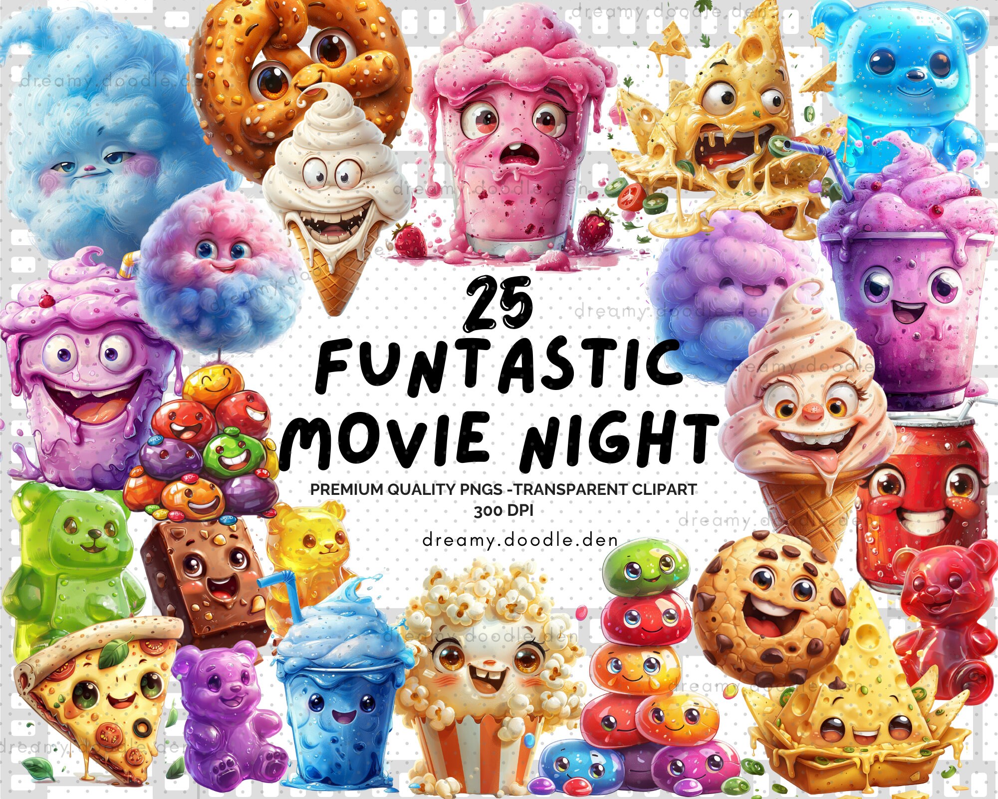 Movie Snacks Clipart, Funny Food Clipart, Candy Clipart, Funny Pizza ...