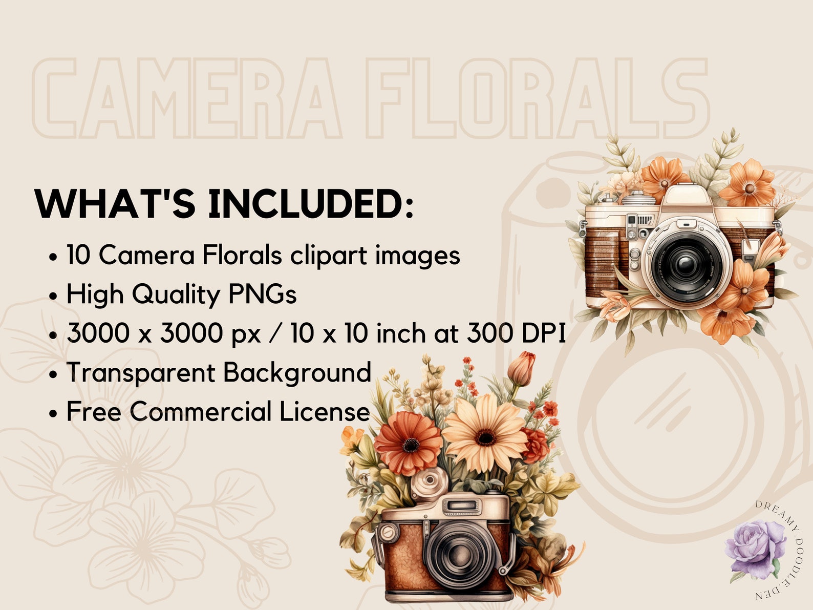 Camera Floral Clipart Camera PNG Vintage Camera PNG Retro Cameras ...