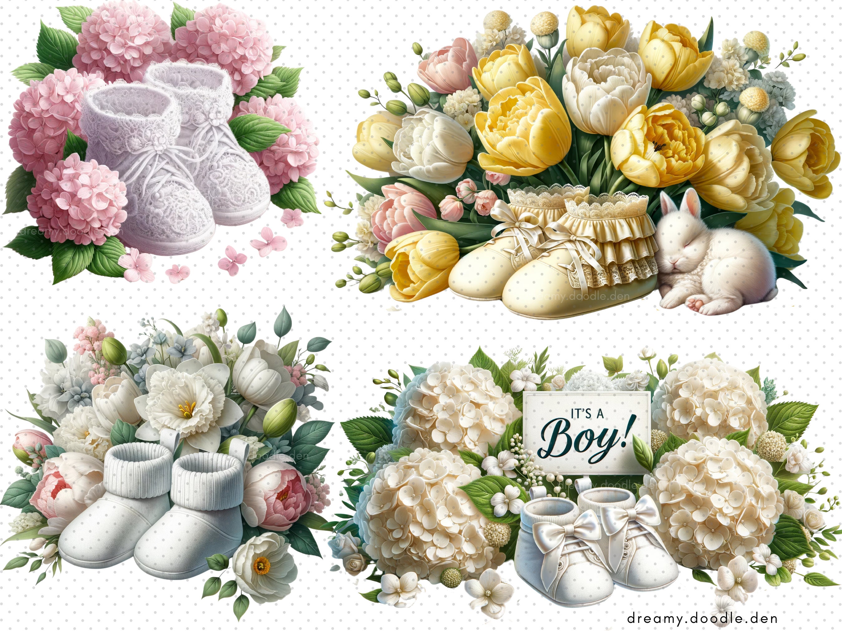 Adorable Baby Booties & Florals Clipart Bundle, Baby Booties Clipart ...