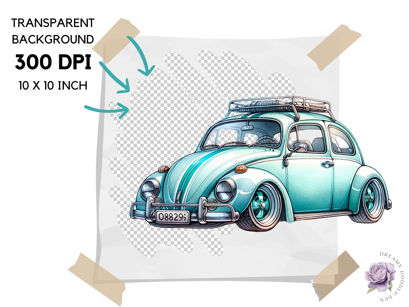 Vintage VW Beetle Clipart, Retro VW Beetle Graphics, Classic Car Illustrations, Nostalgic ...
