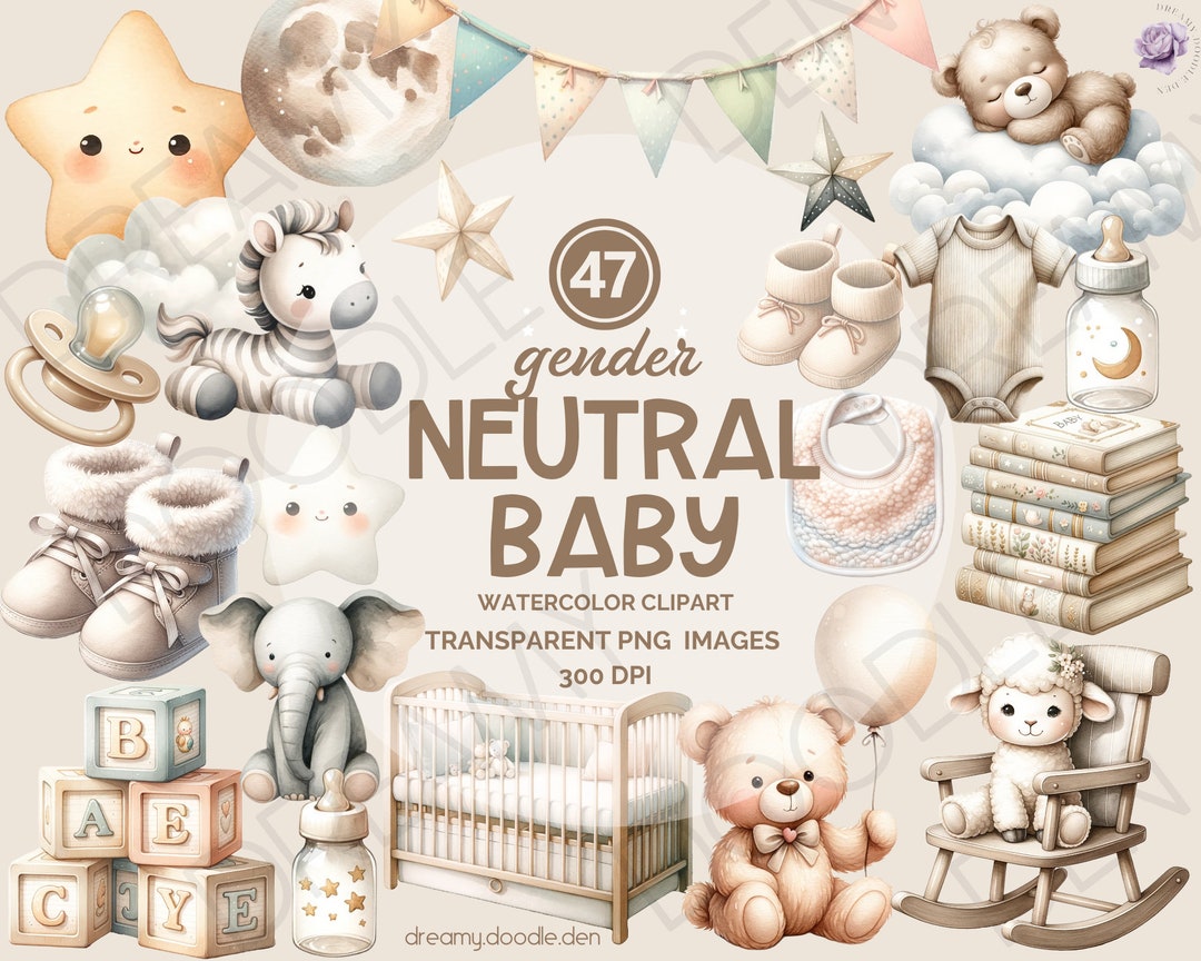 Gender Neutral Baby Clipart, Cute Baby Shower Clipart, Baby Shower ...