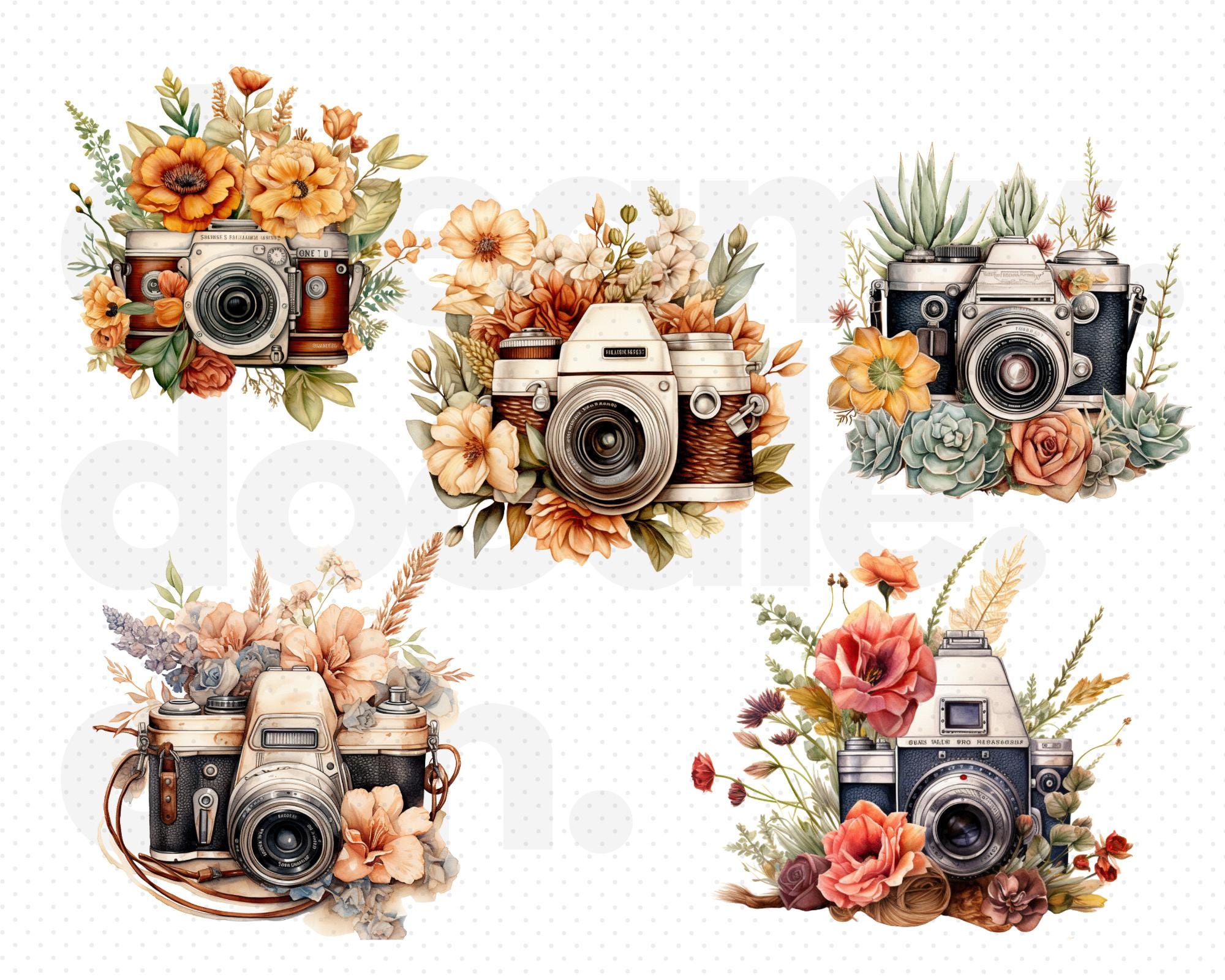 Camera Floral Clipart | Camera PNG | Vintage Camera PNG | Retro Cameras ...
