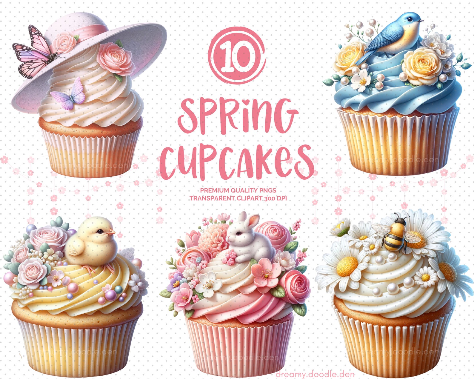 Spring Cupcakes Clipart, Cupcake Clipart Bundle, Bright & Cheery Spring ...