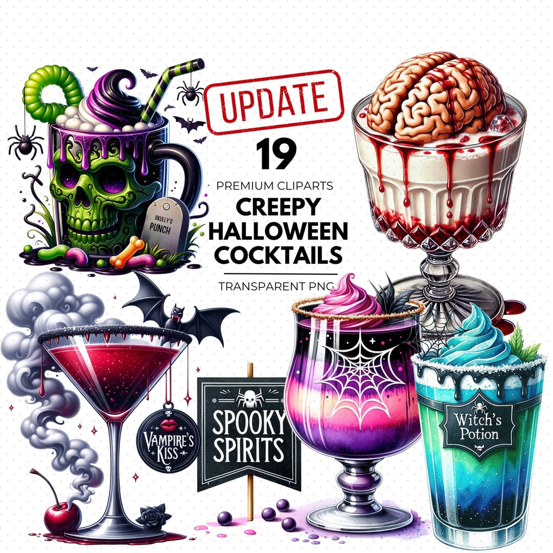 Creepy Cocktail Clipart Bundle, Halloween Cocktail Graphics, Ghoulish ...