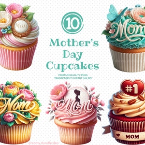 Mother's Day Cupcakes Clipart, Floral PNG (digital Download) - Etsy