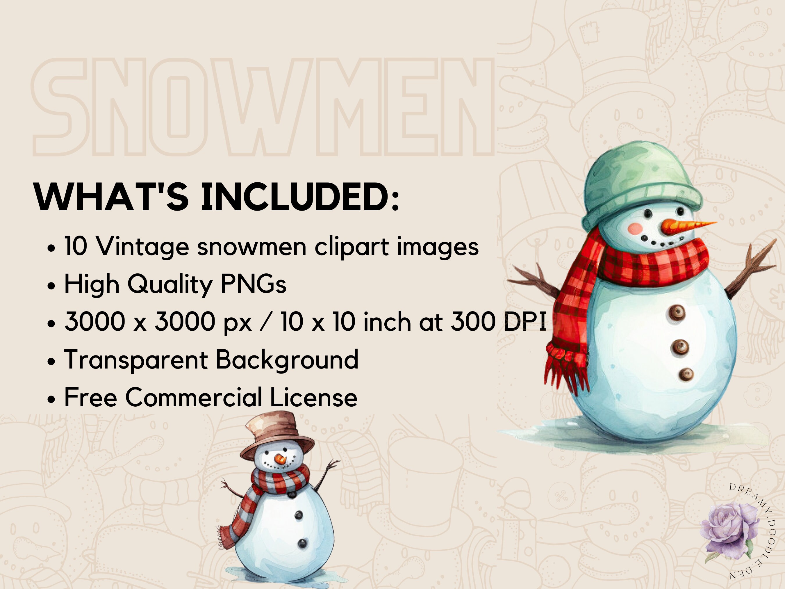 Snowmen Clipart | Snowmen PNG | Snowmen Watercolor Clipart | Watercolor ...