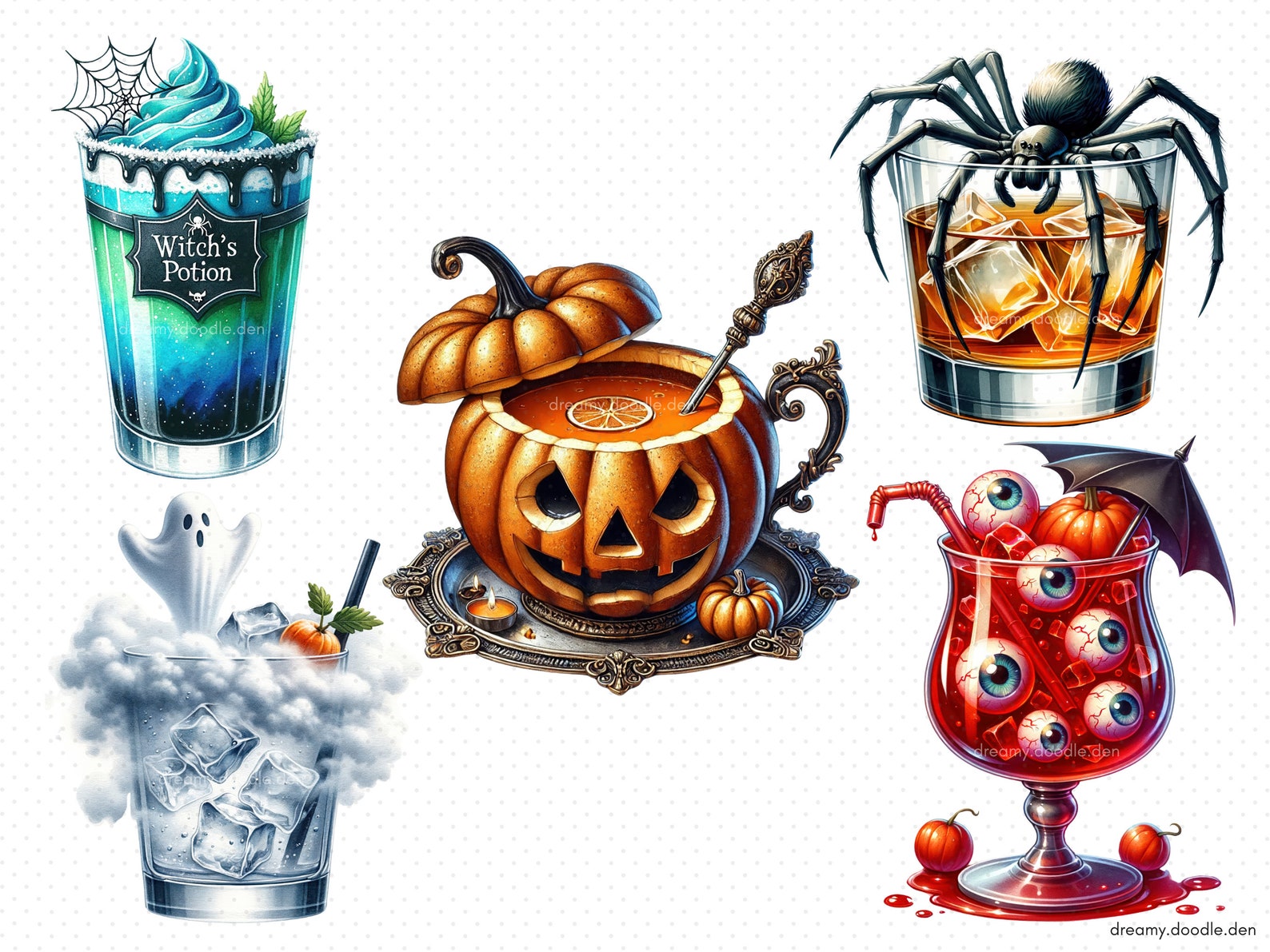 Creepy Cocktail Clipart Bundle, Halloween Cocktail Graphics, Ghoulish ...